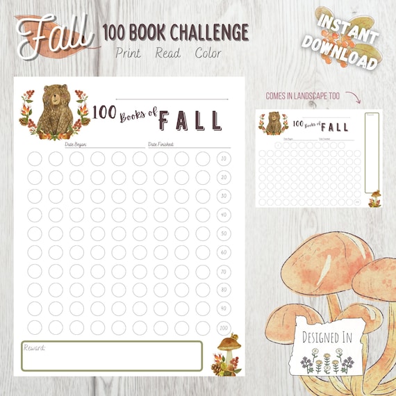 Printable Fall Reading Challenge Book Tracker for Kids and - Etsy