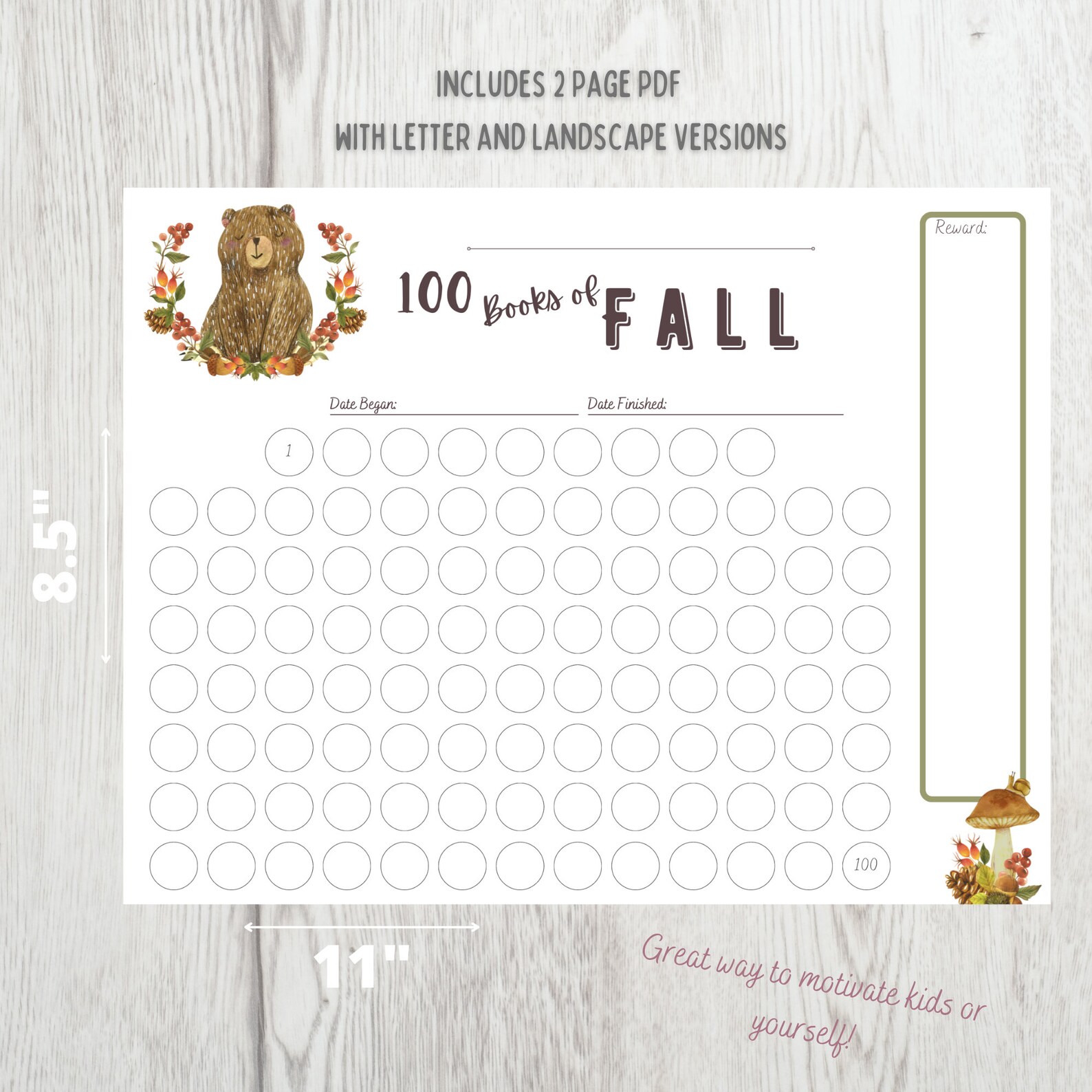 Printable Fall Reading Challenge Book Tracker for Kids Reading Reward ...
