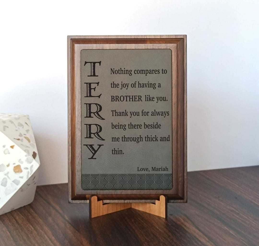 Personalized Leather and Wood Plaque: Engraved Gift for Brother, PLB019 ...