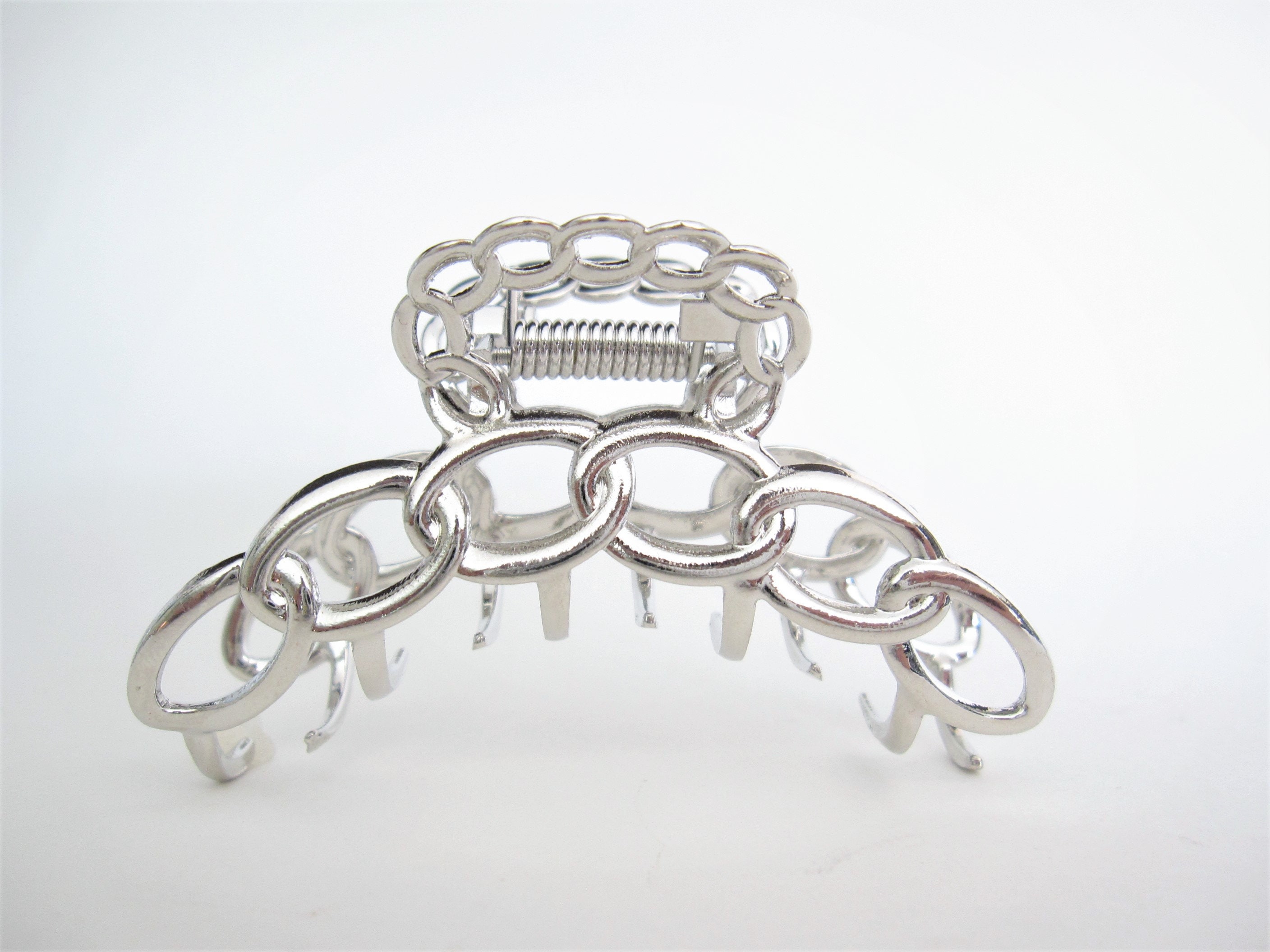 Medium silver metal chain hair claw clip for medium fine hair | Etsy