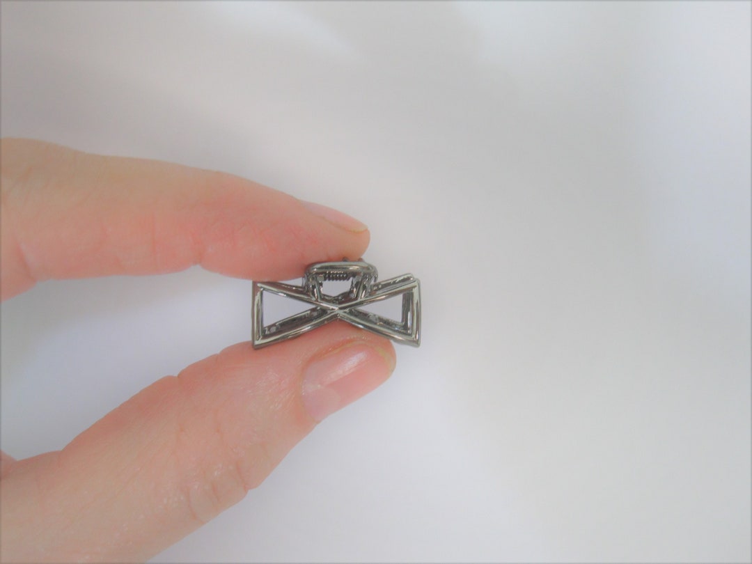 Tiny Small Dark Silver Tone Bow Shaped Metal Hair Claw Clip - Etsy