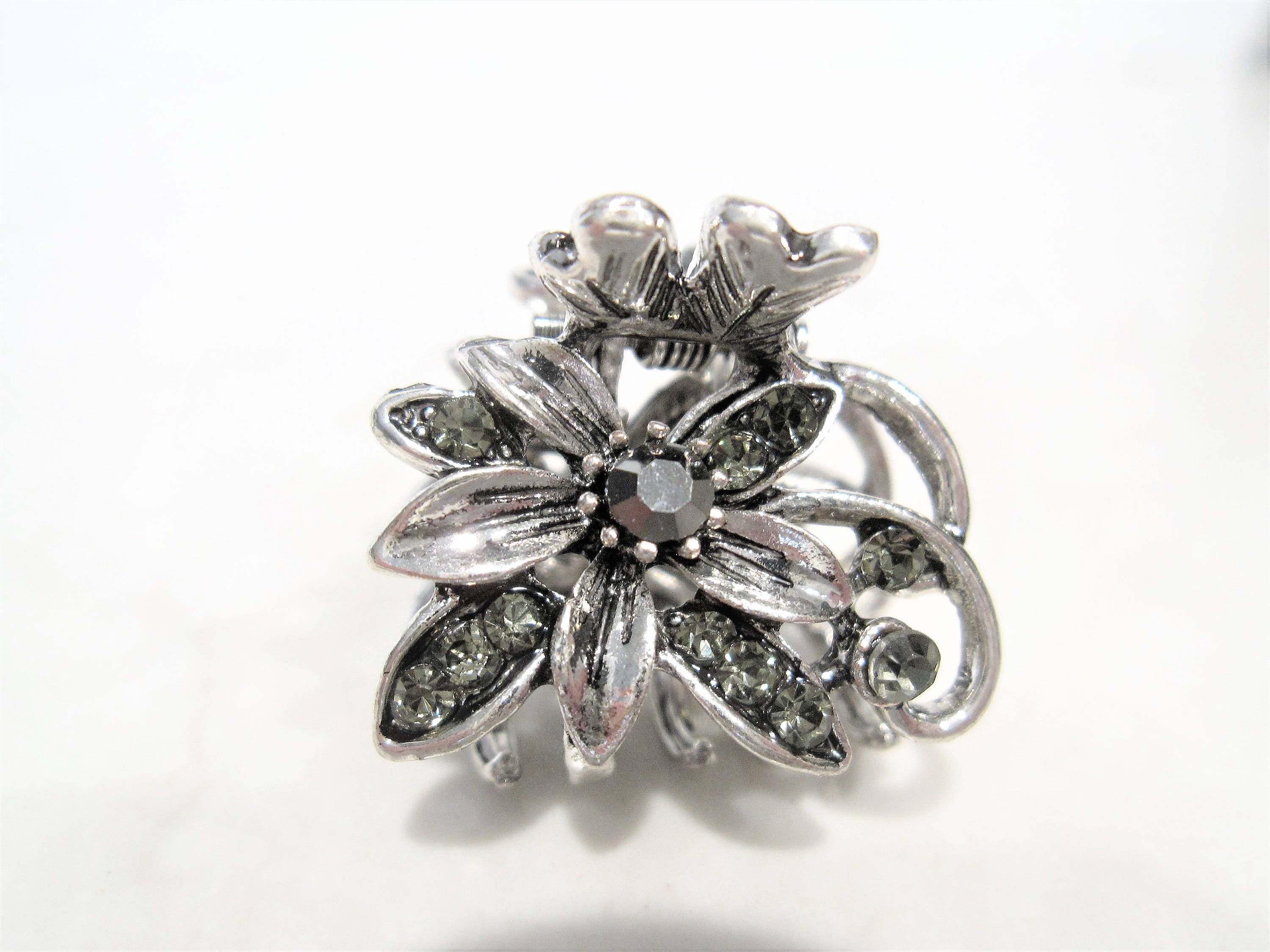 Small Mini Silver Metal Gray Flower Crystal Hair Claw Clip - Etsy