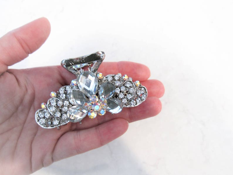 Silver Metal Flower Crystal Hair Claw Clip Bridal Clip - Etsy