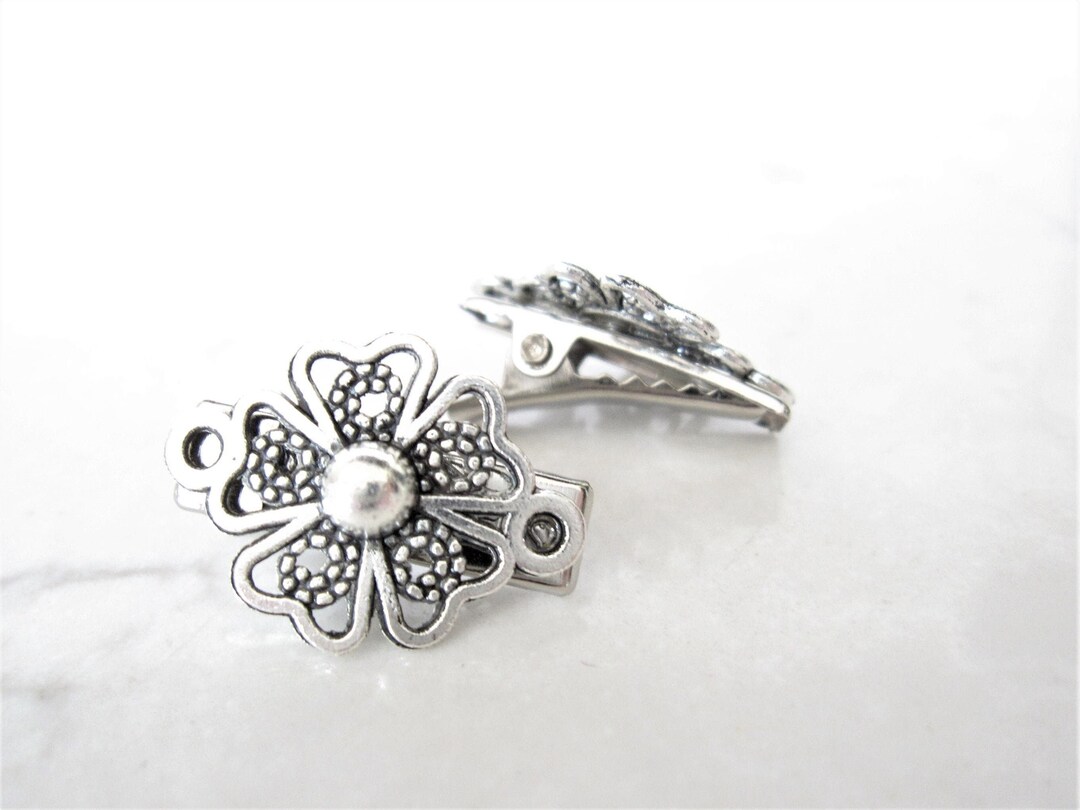 Set of 2 Extra Tiny Small Silver Clover Flower Metal Alligator - Etsy