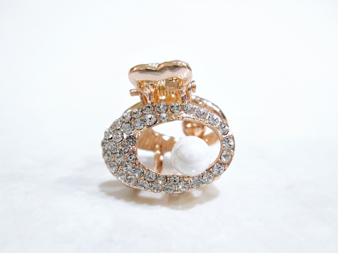 Small Mini Rose Gold Oval Shaped Hair Claw Clip With Pearl and - Etsy