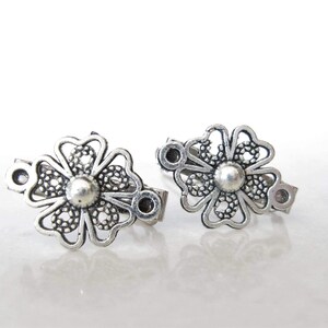 Set of 2 Extra Tiny Small Silver Clover Flower Metal Alligator Hair ...