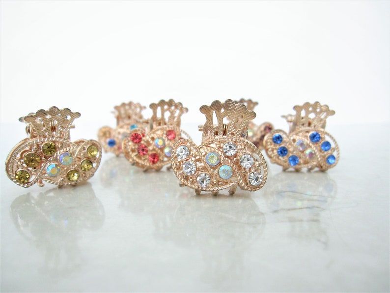 Small Mini Gold Metal Crystal Hair Claw Clip | Etsy