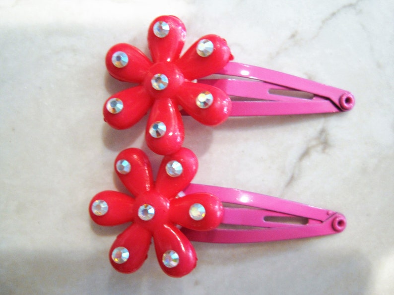 Flower Crystal Snap Hair Clips Barrettes set of Two - Etsy