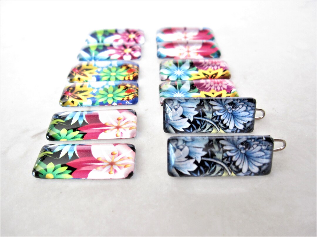 Set of Two Tiny Small Floral Tile Hair Clips Barrettes for - Etsy