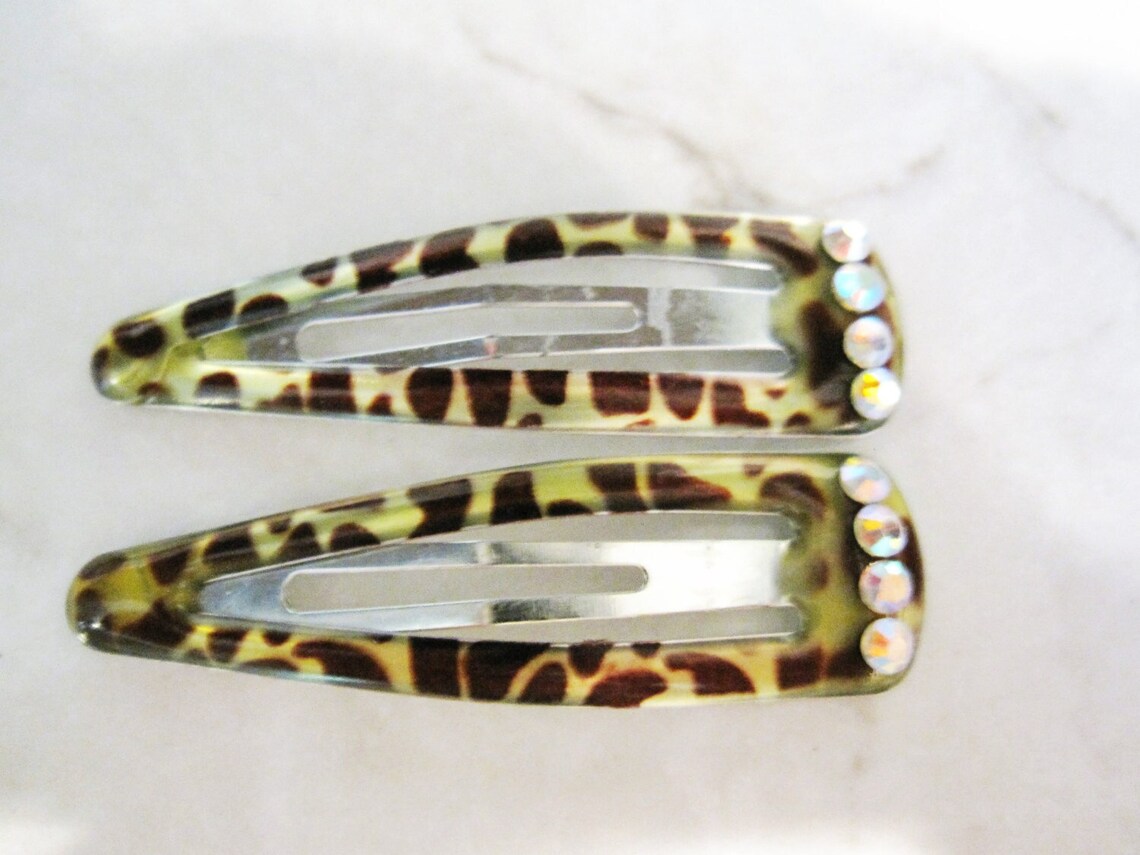 Snap Hair Clip Barrettes With Crystals set of Two - Etsy