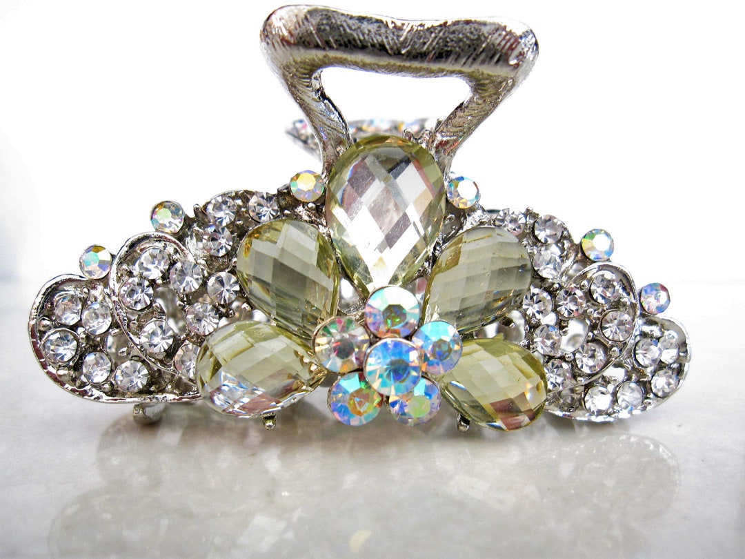 Silver Metal Flower Crystal Hair Claw Clip Bridal Clip - Etsy