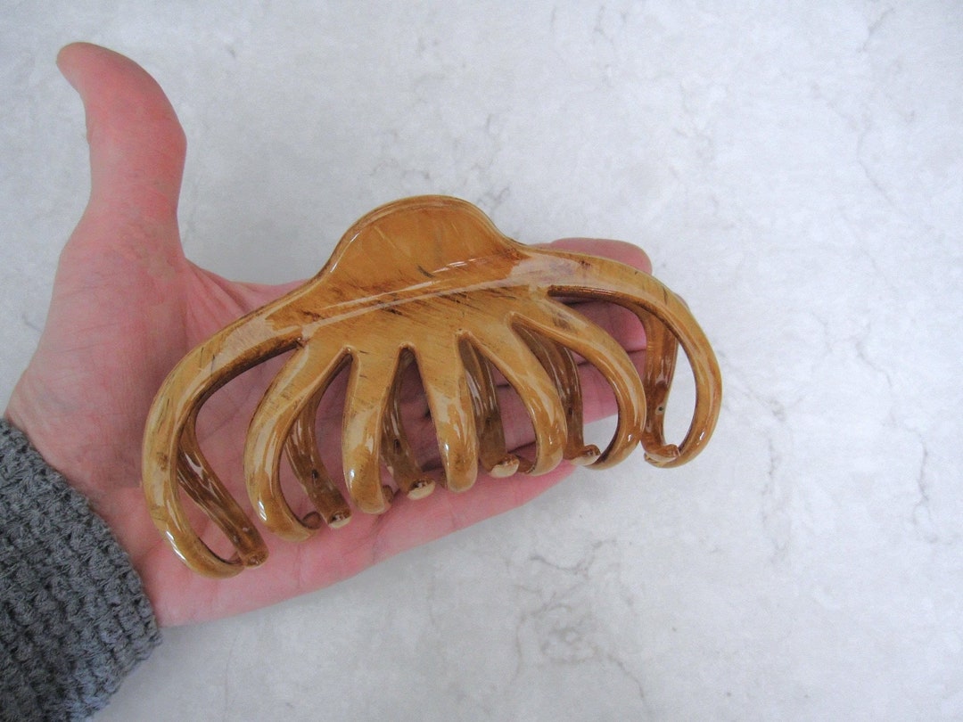 Extra Large Tan Glossy Wood Effect Hair Claw Clip for Thick Hair - Etsy