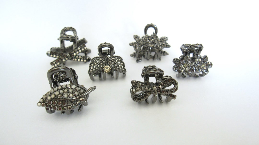 Small Dark Silver Metal Hair Claw Clip With Crystals Stocking Stuffer ...