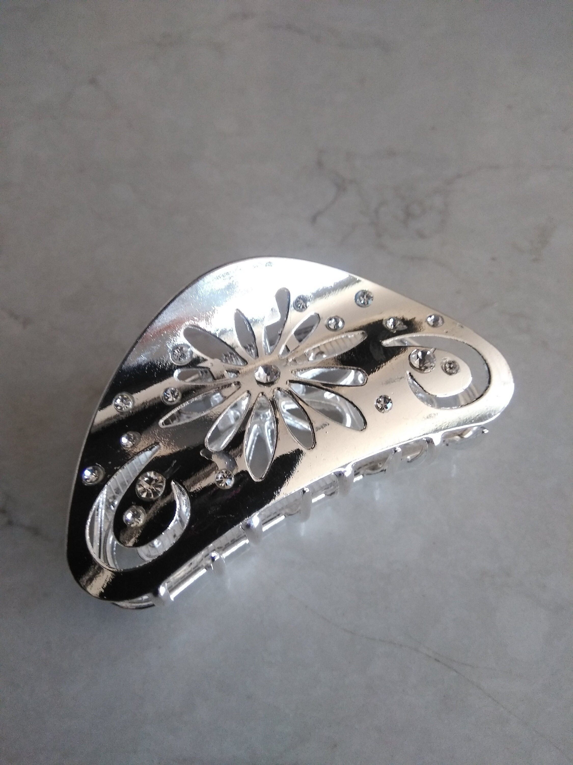 Matte Silver Dark Gun Metal Flower Metal Crystal Hair Claw - Etsy