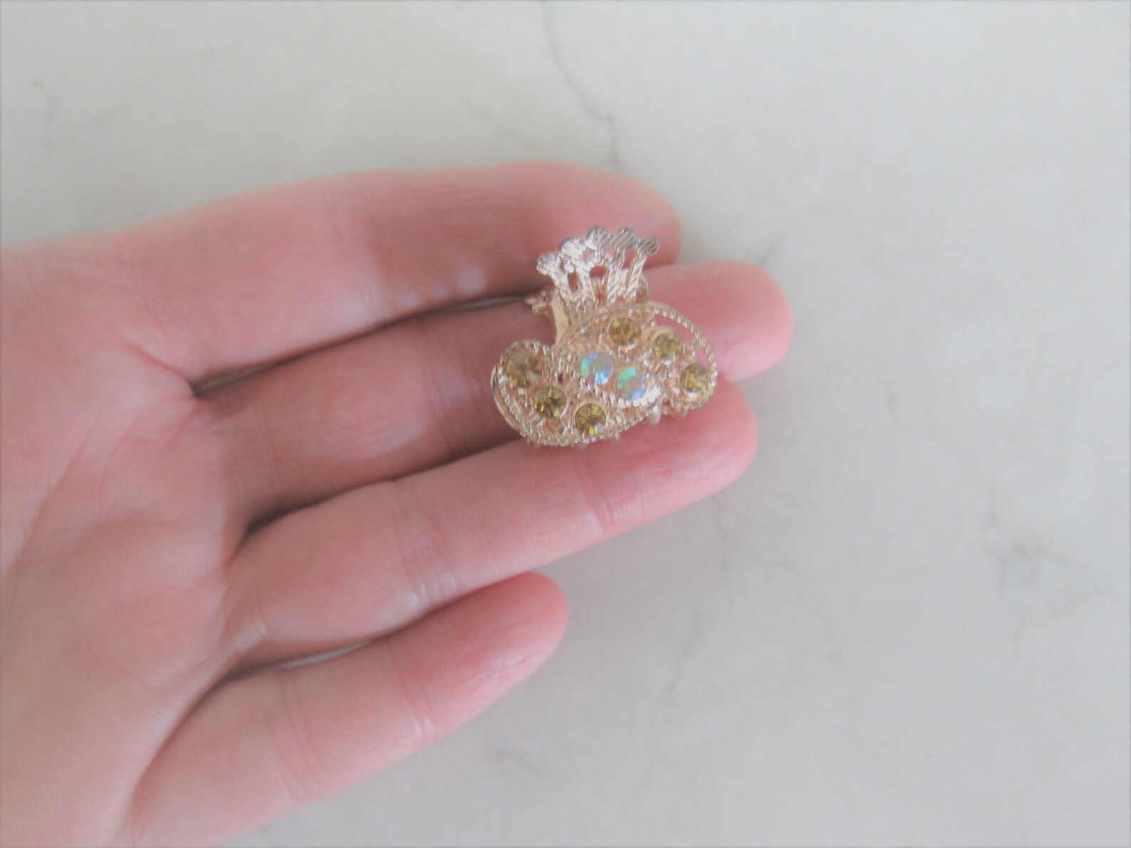 Small Mini Gold Metal Crystal Hair Claw Clip | Etsy