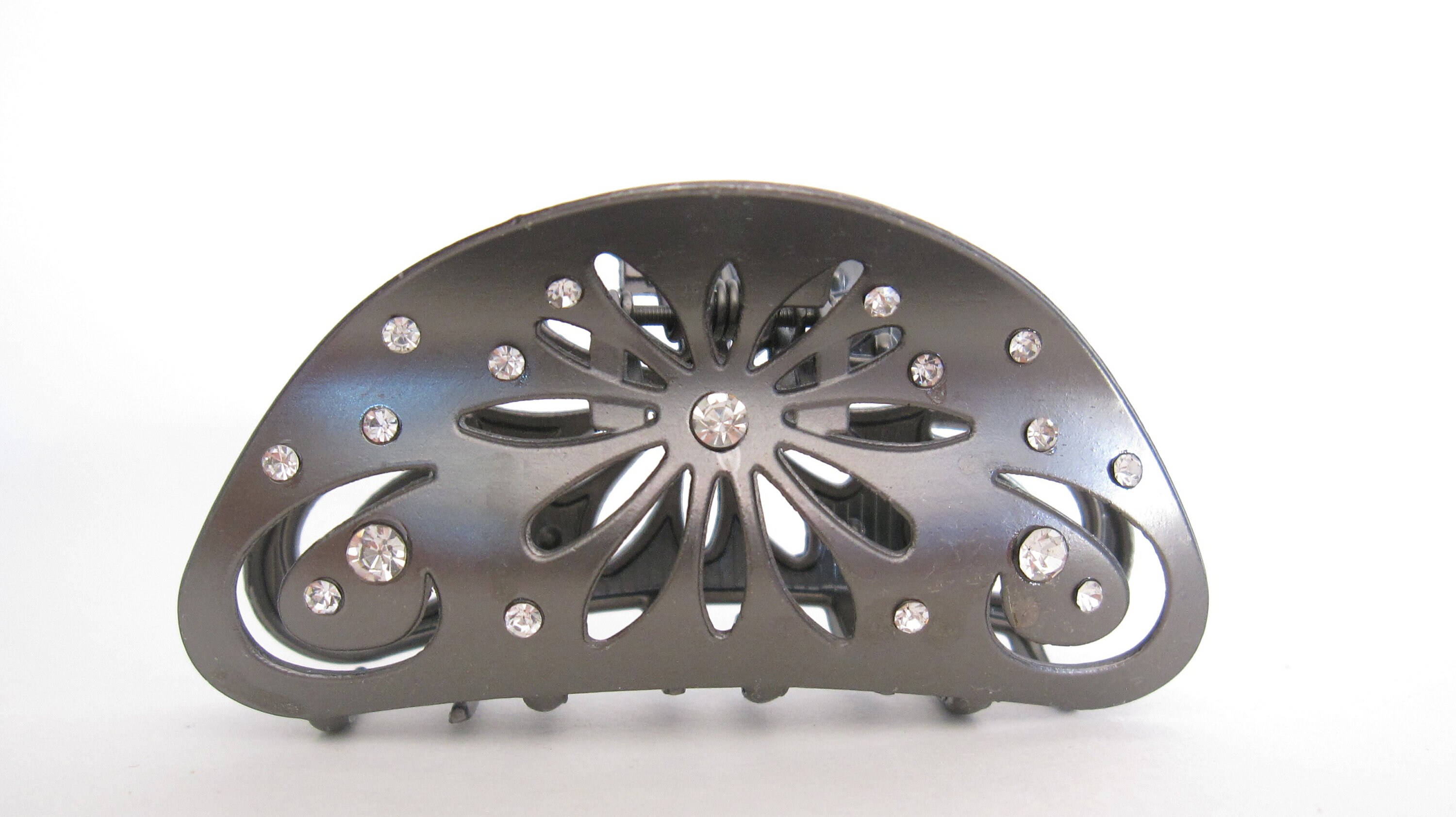 Matte Silver Dark Gun Metal Flower Metal Crystal Hair Claw - Etsy