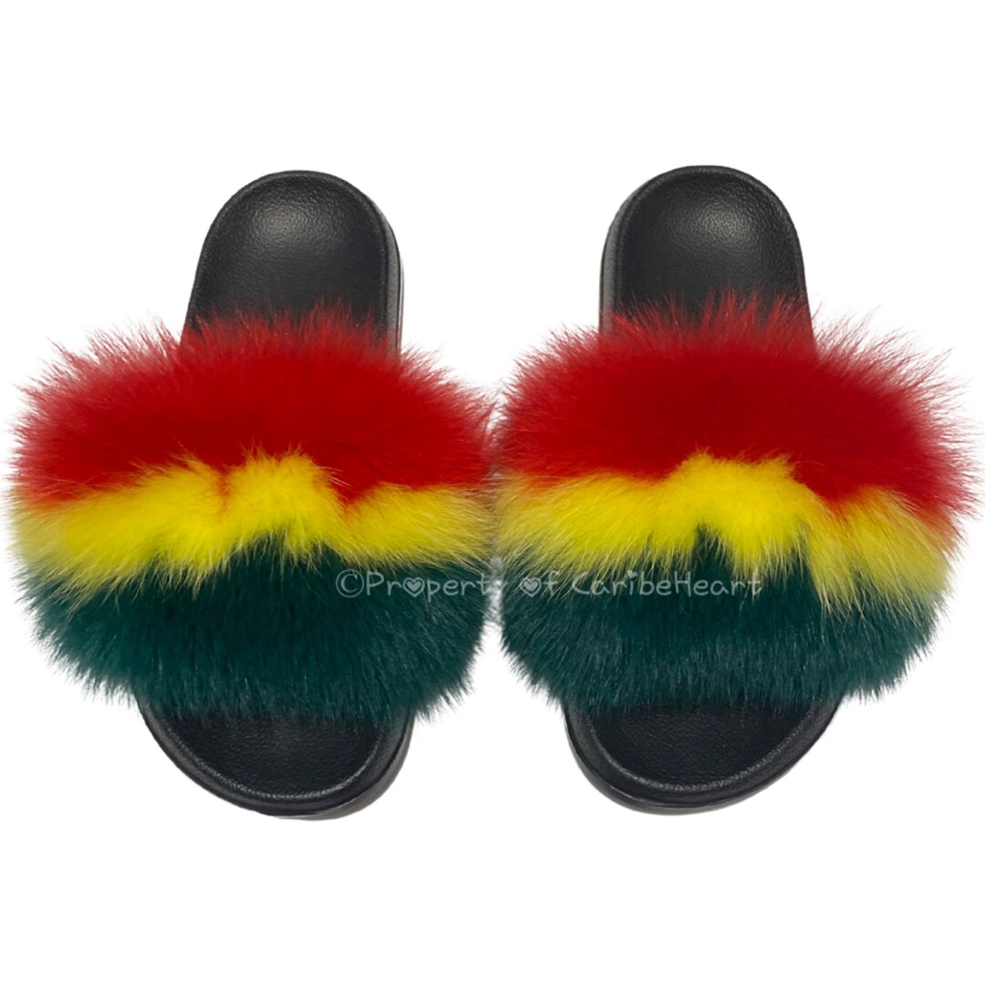 Rasta Fur Slippers - Etsy