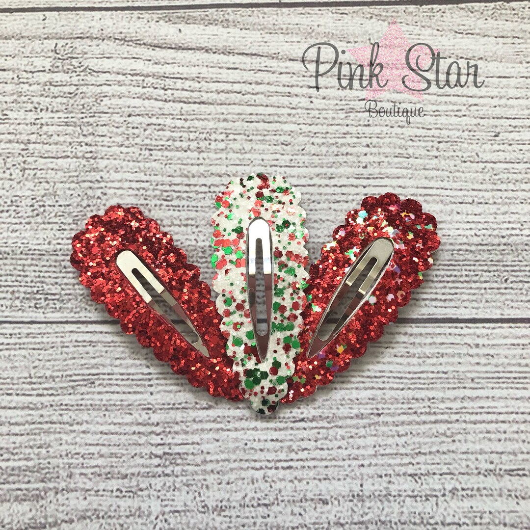 Set of THREE Snap Clips Christmas Snap Clips - Toddler Hair Clips ...