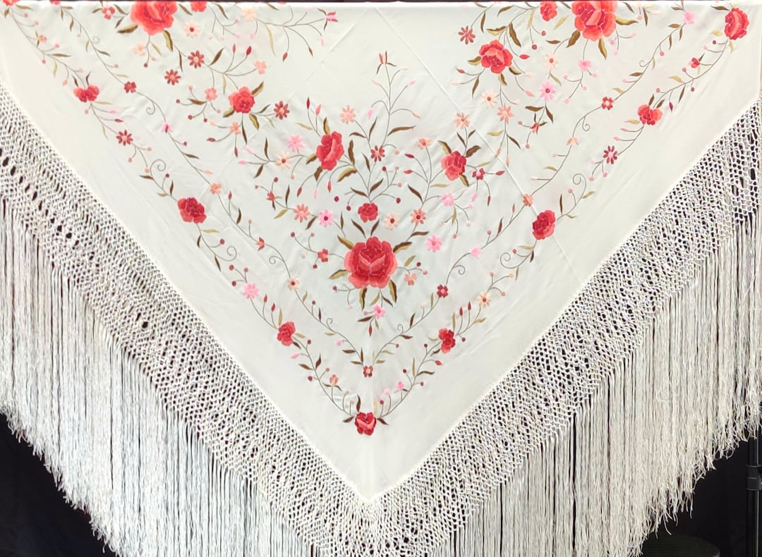 Handmade Spanish Mantón De Manila | Pure Silk Piano Shawl by Bordados ...