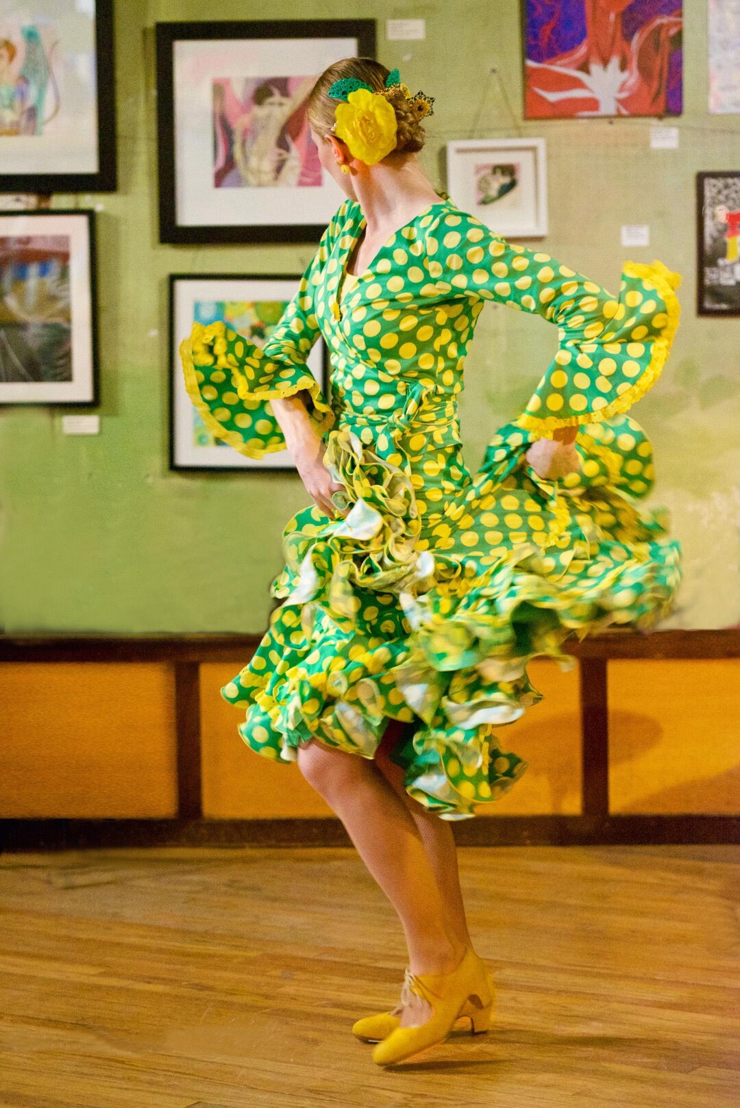 Green & Yellow Polka Dot Flamenco Costume |authentic Handmade Spanish ...