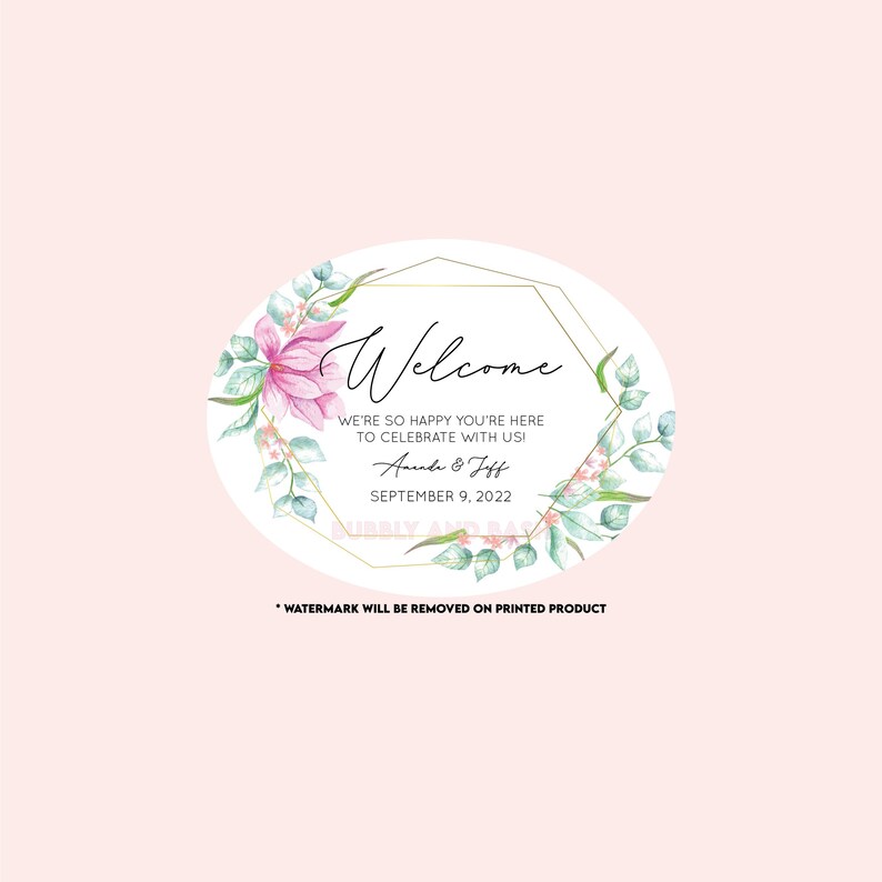 Pink & Greenery Oval Welcome Bag and Box Labels Stickers for - Etsy