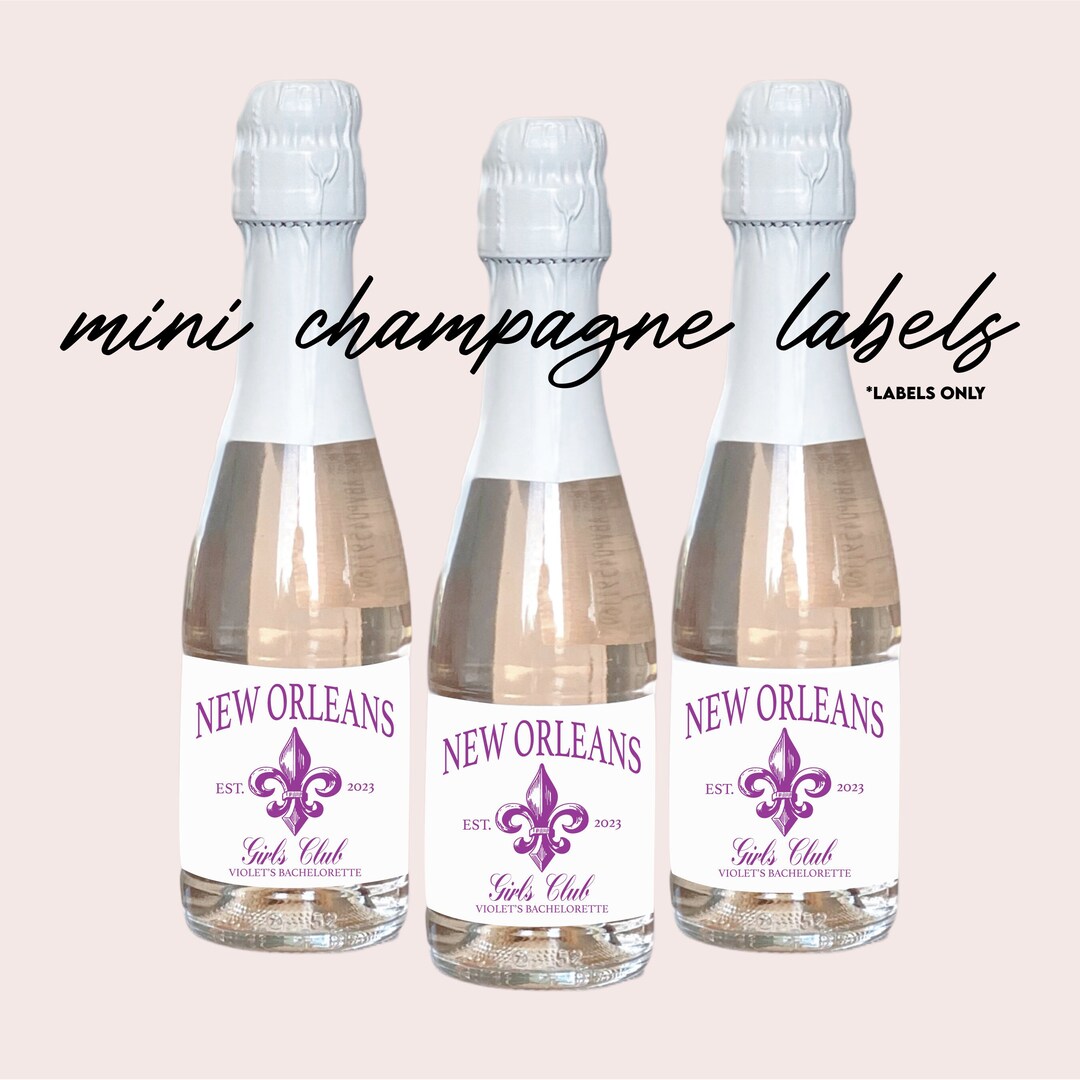 Custom New Orleans NOLA Bachelorette Mini Champagne Labels Country Club ...