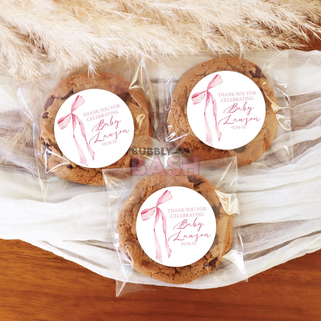 Bow Baby Shower Favors Labels Stickers Baby Girl Thank You Stickers ...