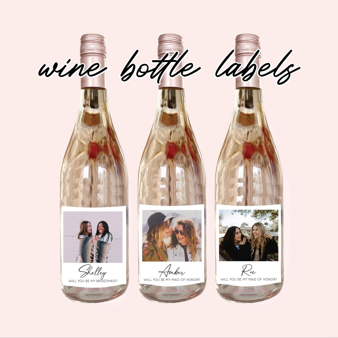 Personalized Bridesmaid Wine Bottle Mini Champagne Labels Pairs ...