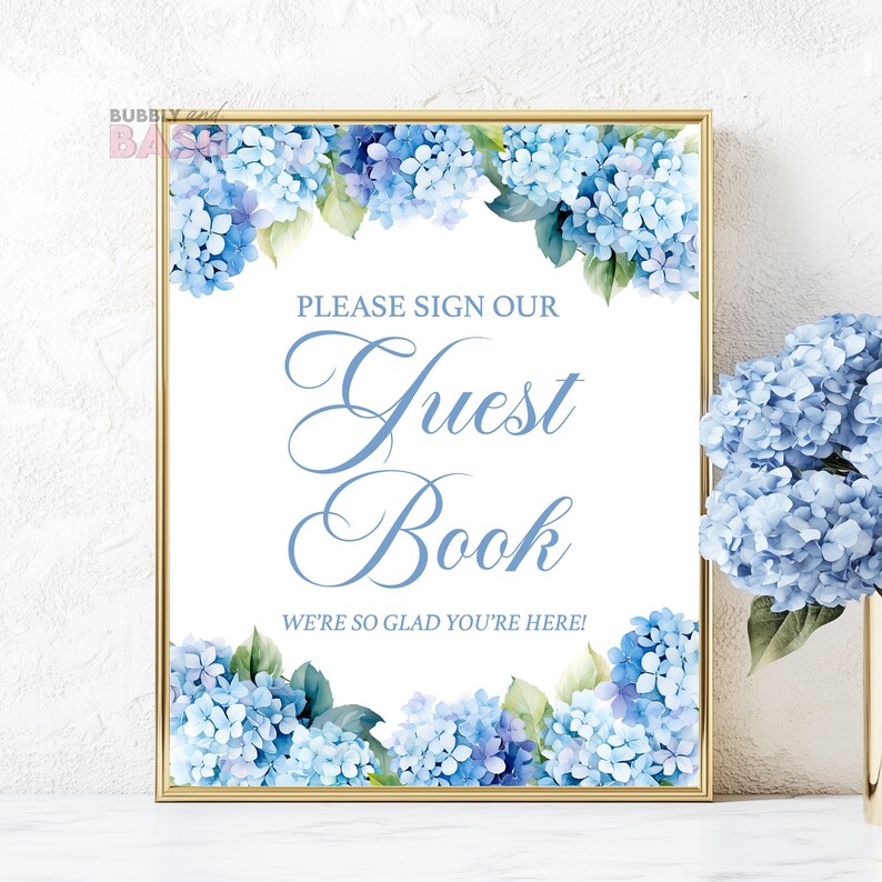 Printed and Shipped Bridal Shower Signs Blue Hydrangea Mimosa Bar Sign ...
