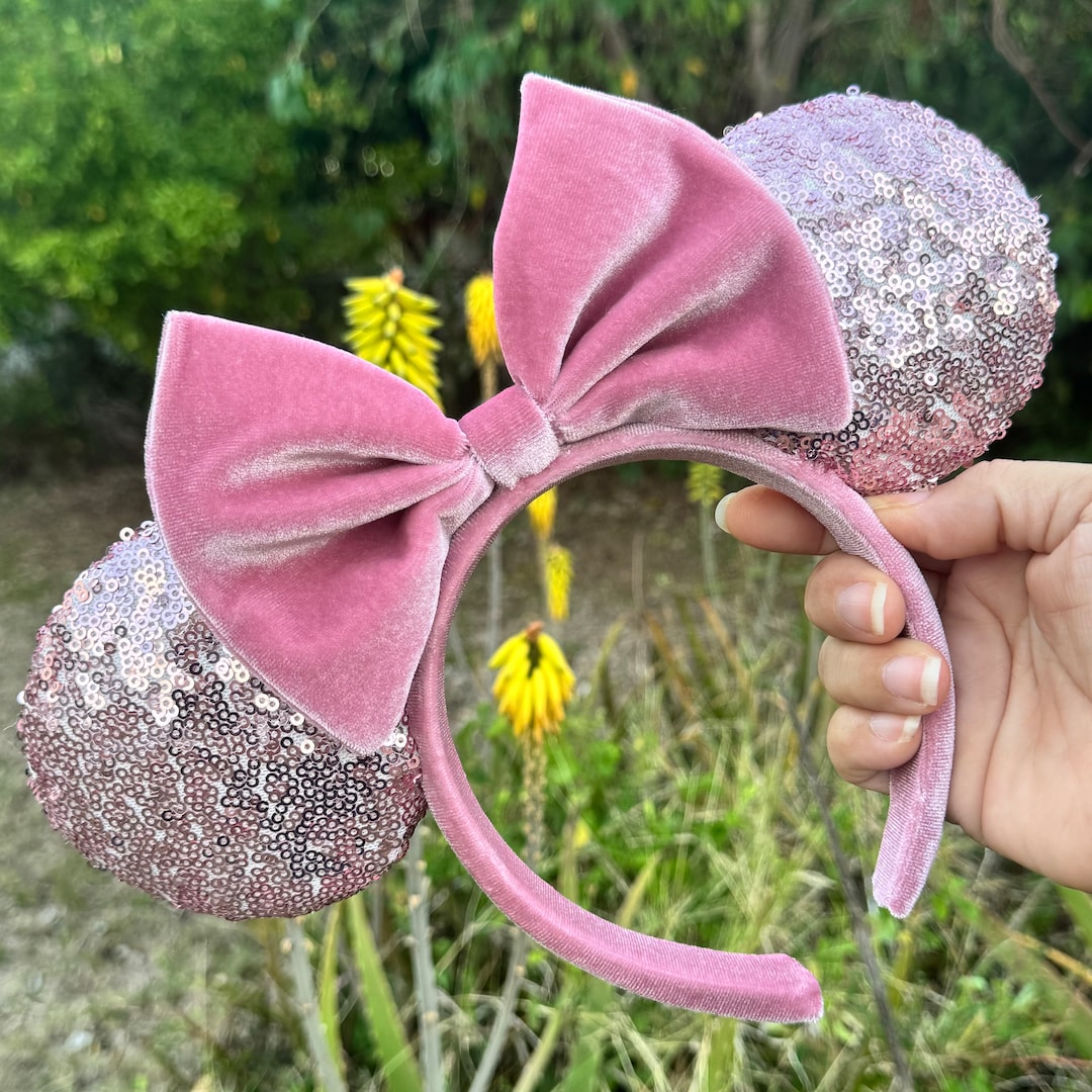 Baby Pink Disney Ears, Pink Velvet Ears, Sequin Disney Ears Headband ...