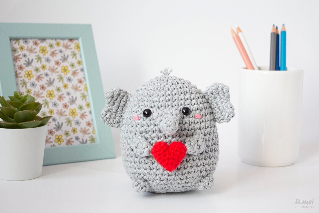 Elephant With Heart Crocheted Plush | Amigurumi Elephant Decoration ...