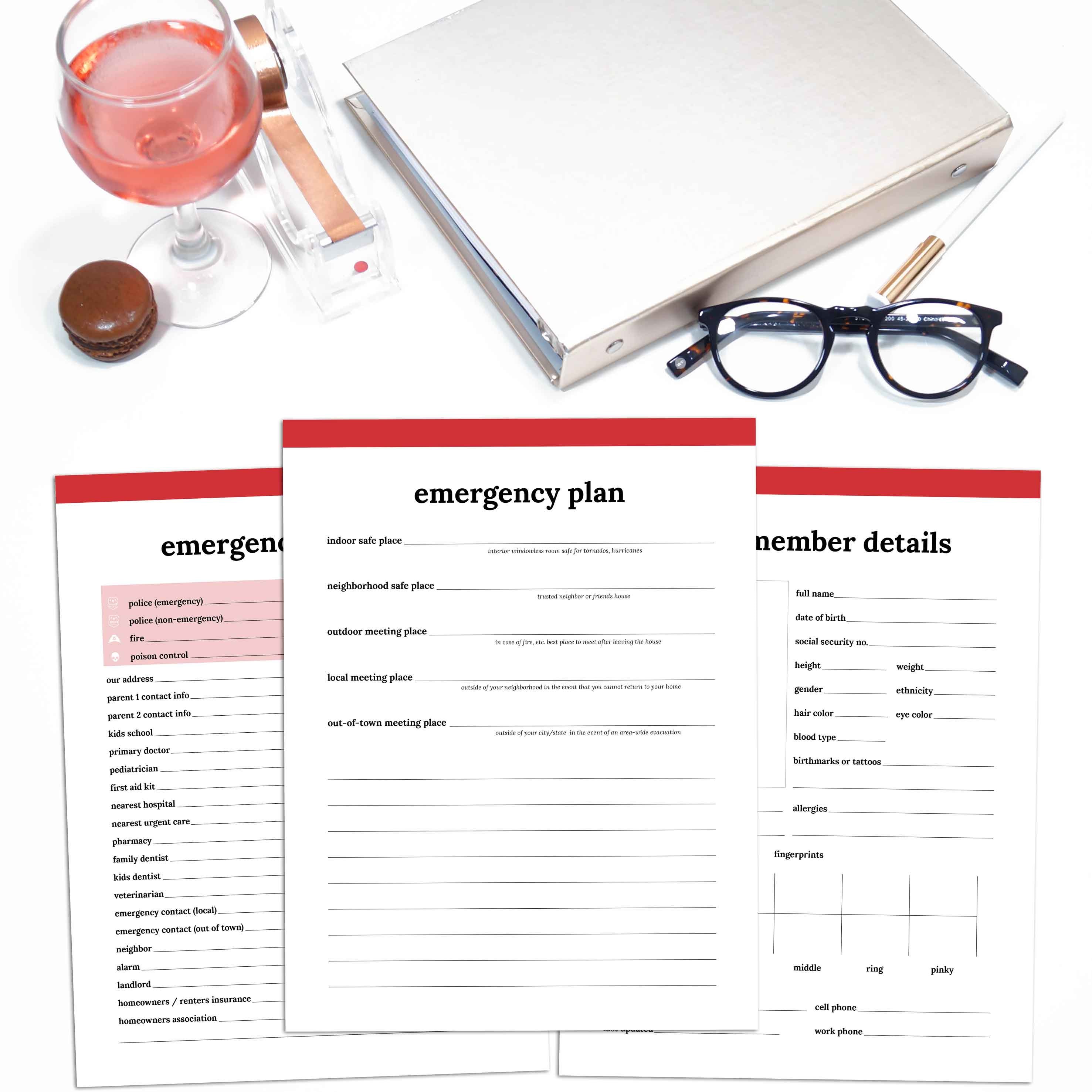 Emergency Planner Printable for Household Binder, Letter and A4 Rings ...
