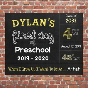 First Day of Preschool Sign Chalkboard Printable Digital File - Etsy