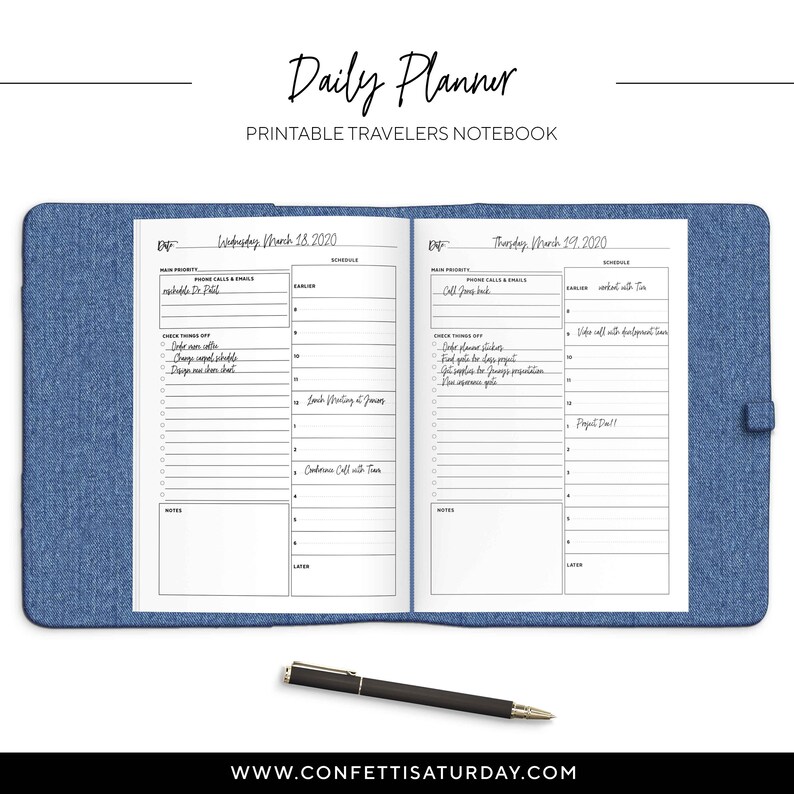 Daily Travelers Notebook Inserts, A6 Undated Printable Planner Refill ...