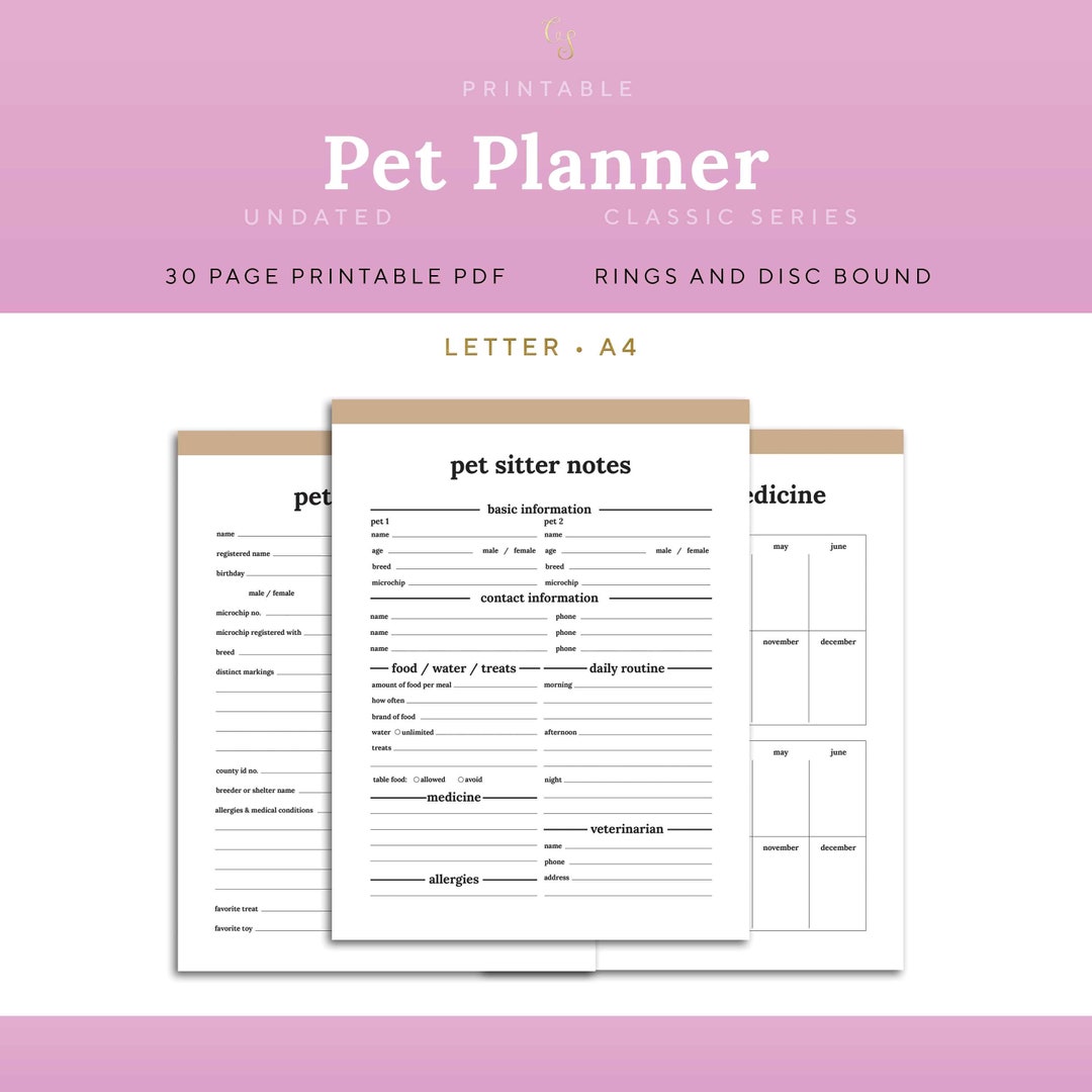 Pet Planner Printable, With Dog Sitter Instructions, Letter and A4 ...
