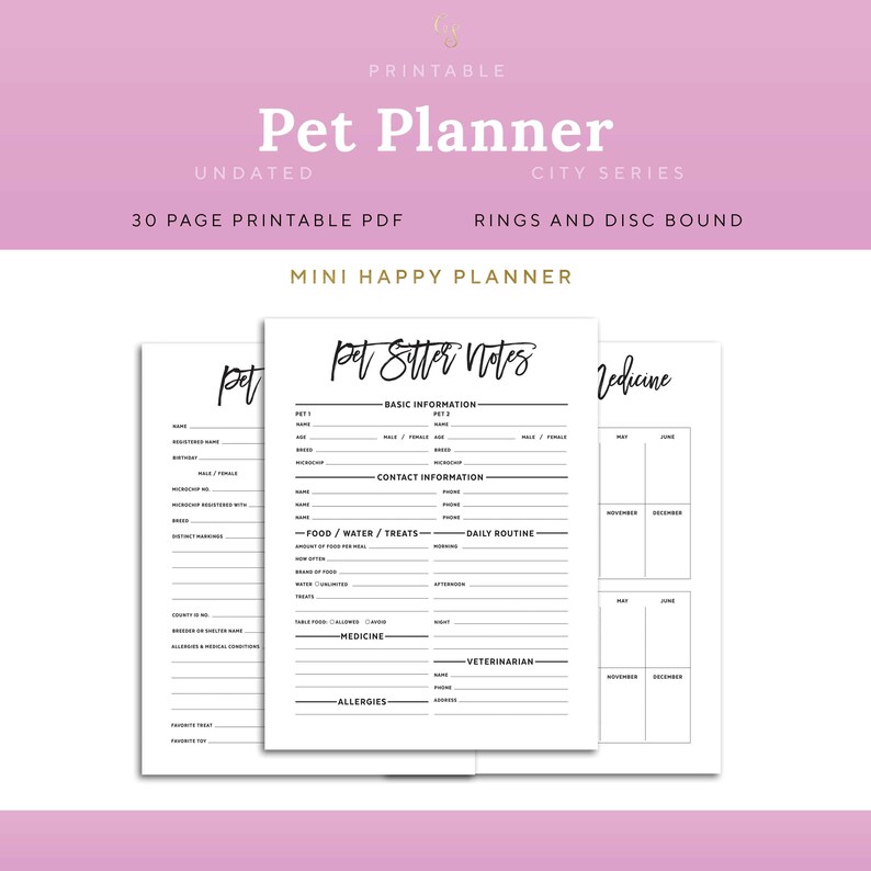 Pet Planner Printable Pages Dog Information Mini Happy - Etsy