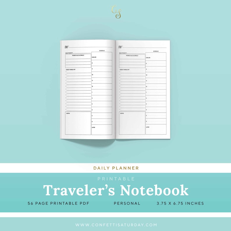 Daily Travelers Notebook Inserts, Personal Undated Printable Planner ...