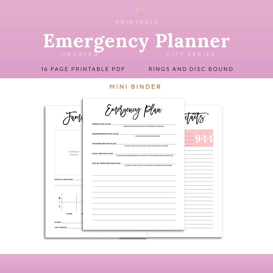 Family Emergency Binder Pages Printable, Mini Binder Emergency Planner ...