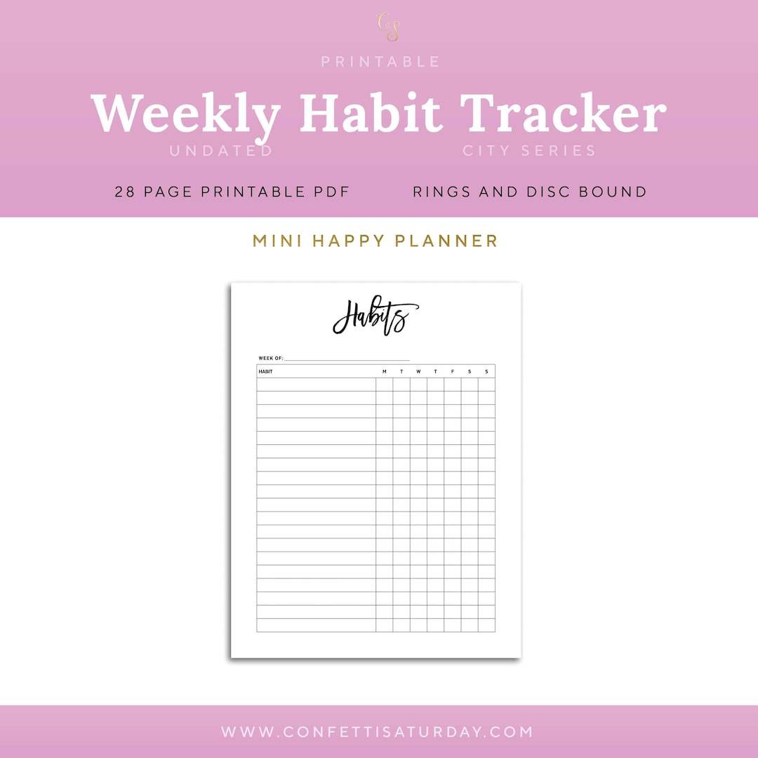 Printable Weekly Habit Tracker Planner Inserts, Mini Happy Planner ...