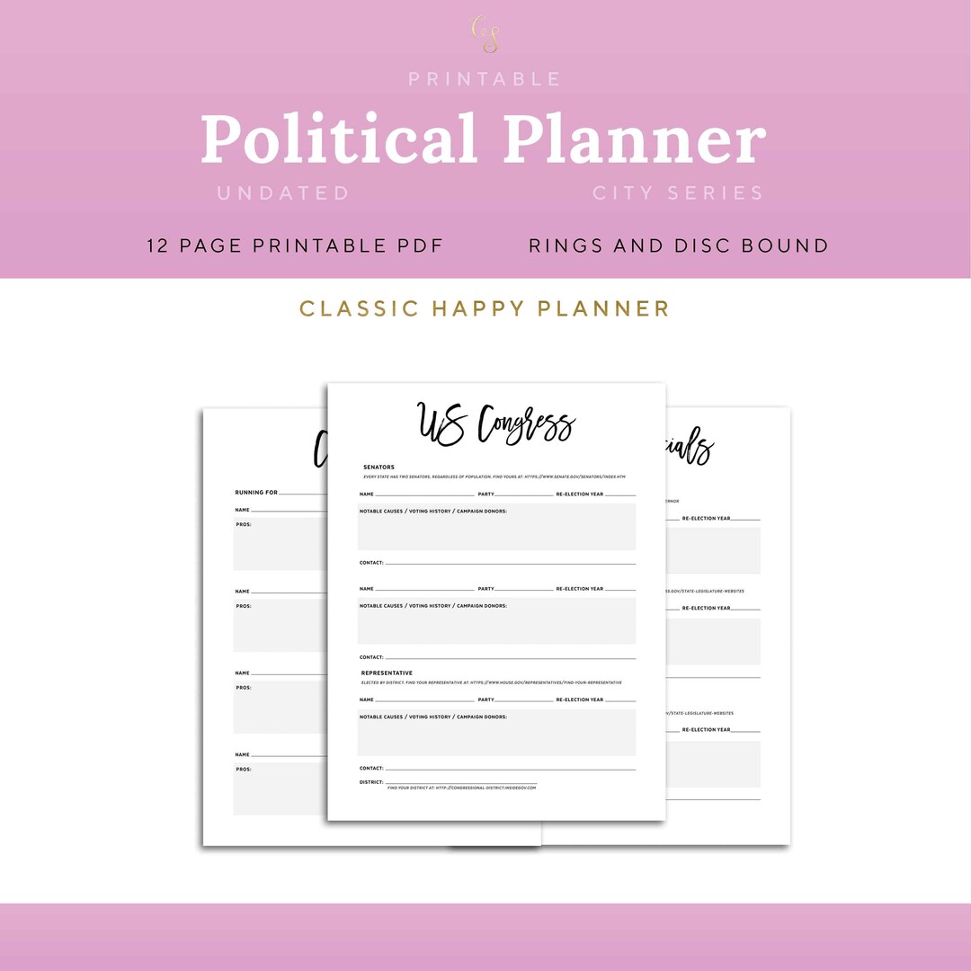 Political Planner Printable Election Worksheet Pages, Classic Happy ...