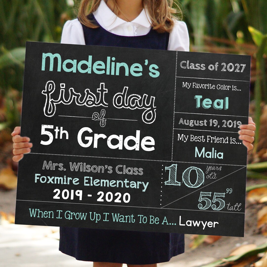 First Day of School Sign for Fifth Grade, Printable Chalkboard ...