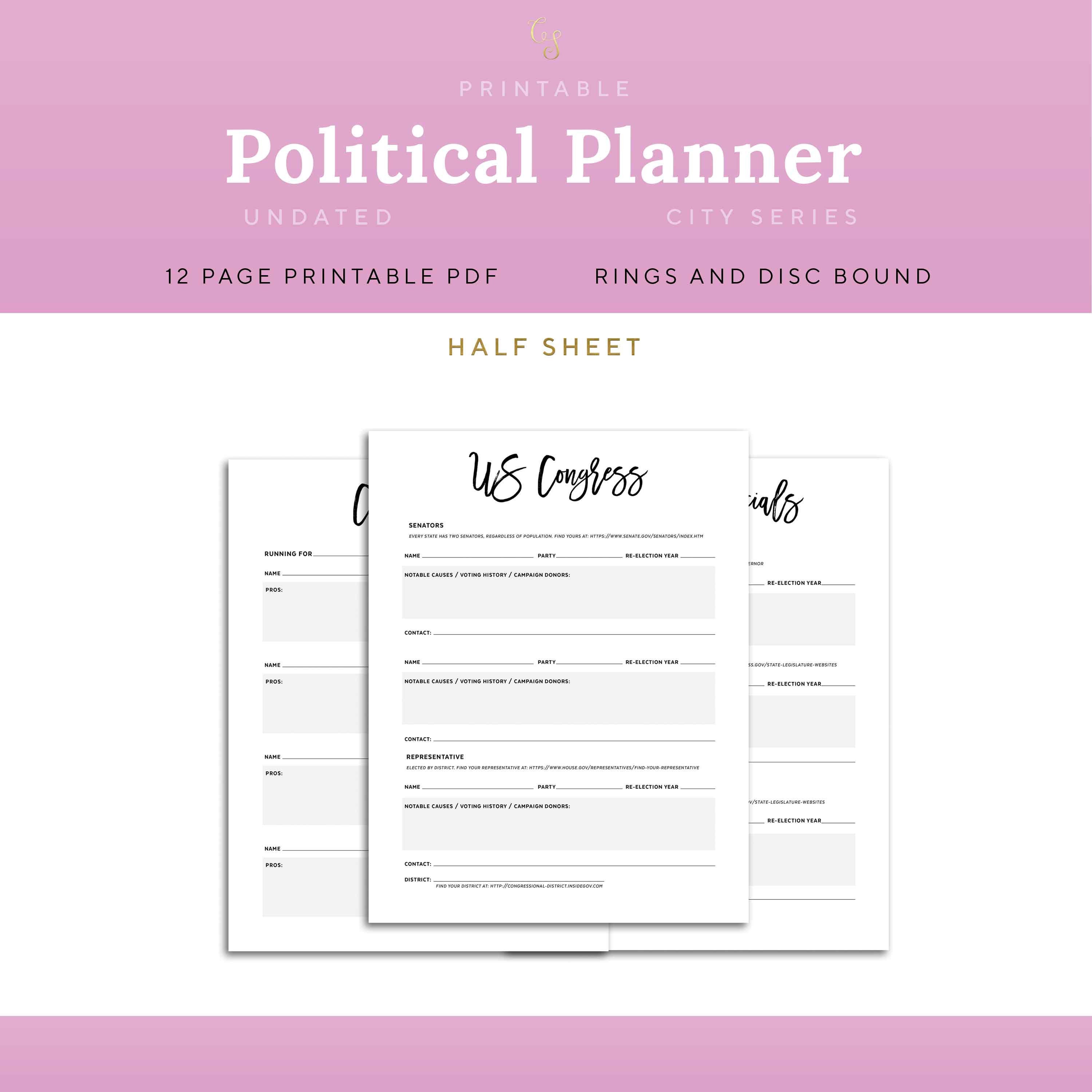 Political Printable Planner Inserts Election Worksheet Pages - Etsy
