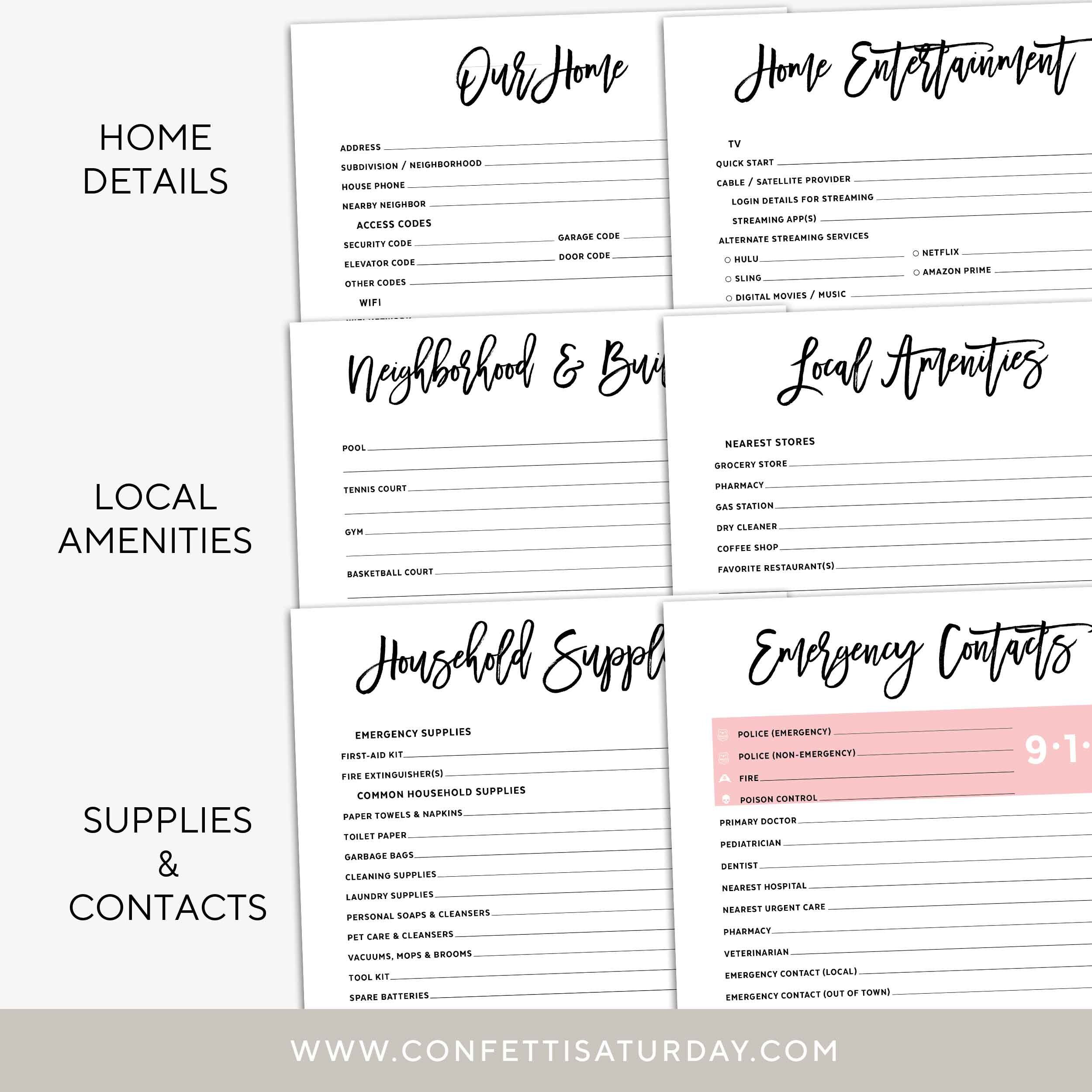 Paper & Party Supplies House Sitter Planner Printable A5 Rings Home ...