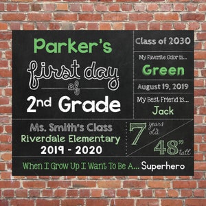 First Day of School Sign for Second Grade, Printable Chalkboard Digital ...