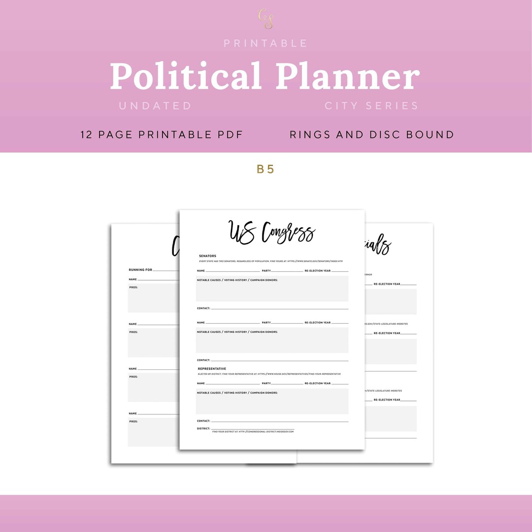 Political Printable Planner Inserts, Election Worksheet Pages, B5 Rings ...