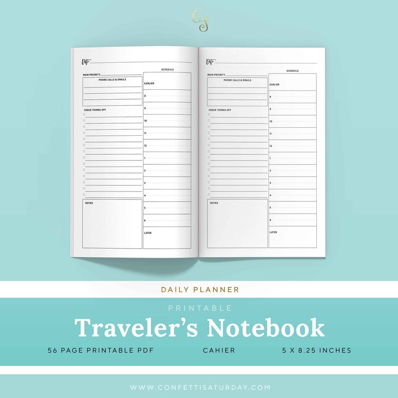 Daily Travelers Notebook Inserts, Cahier Undated Printable Planner ...
