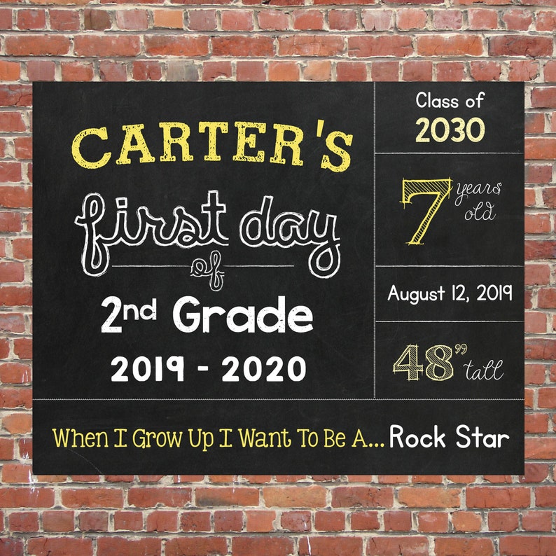 First Day of Second Grade Sign, Chalkboard Printable Sign | Digital File