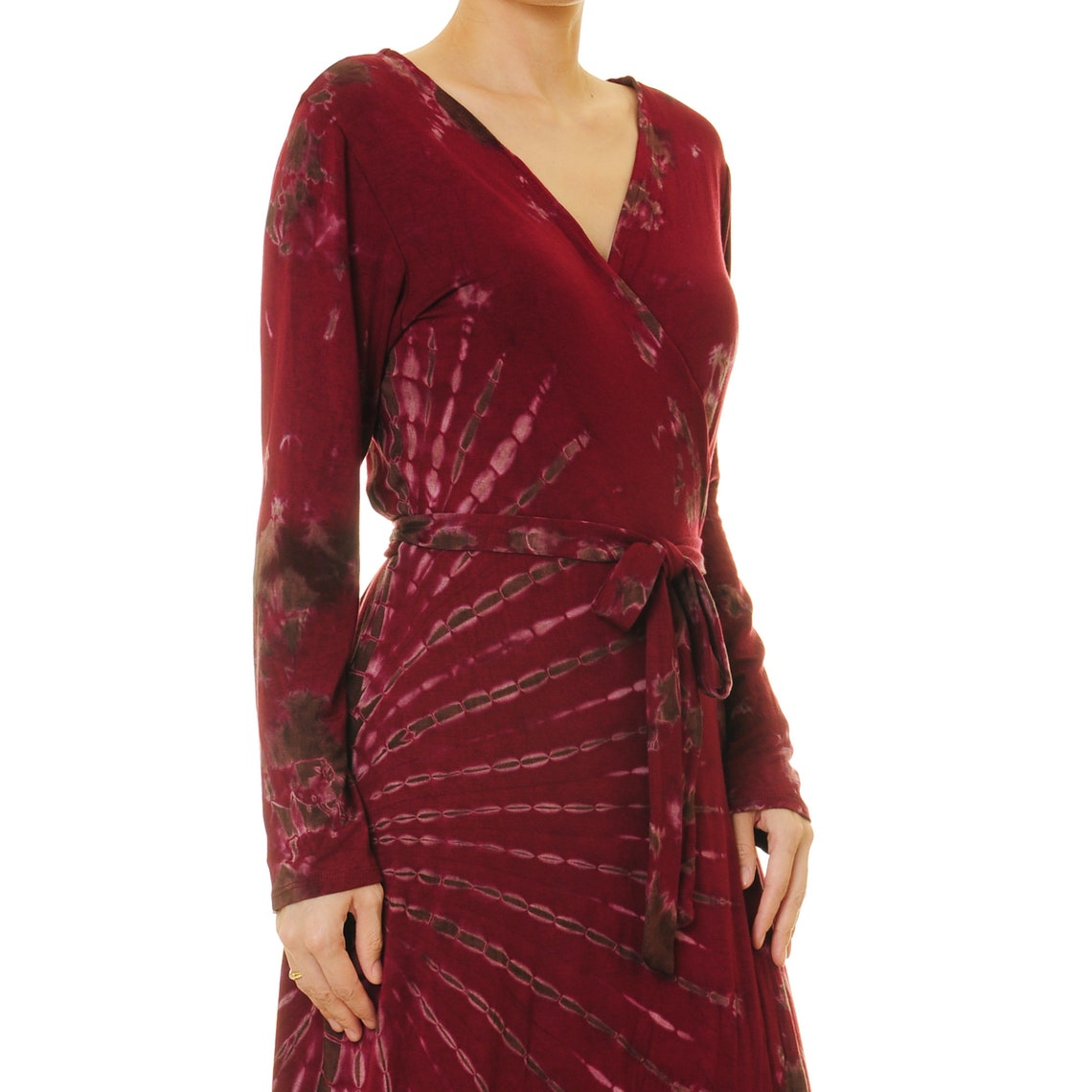 Wrap Dress Long Sleeve | Red Wrap Dress | Tie Dye Shibori Dress | Tie ...