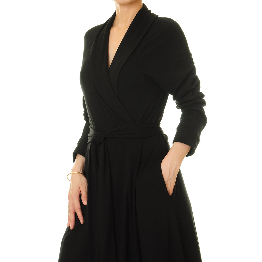 Black Kimono Robe Dressing Gown Floor Length | Fit N Flare Black Dress ...
