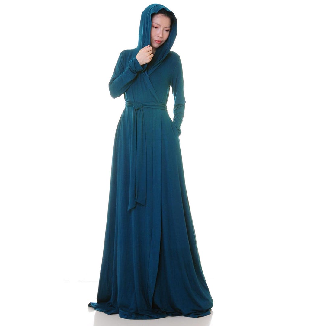 Teal Hooded Bamboo Robe: Medieval Kimono Loungewear - Etsy